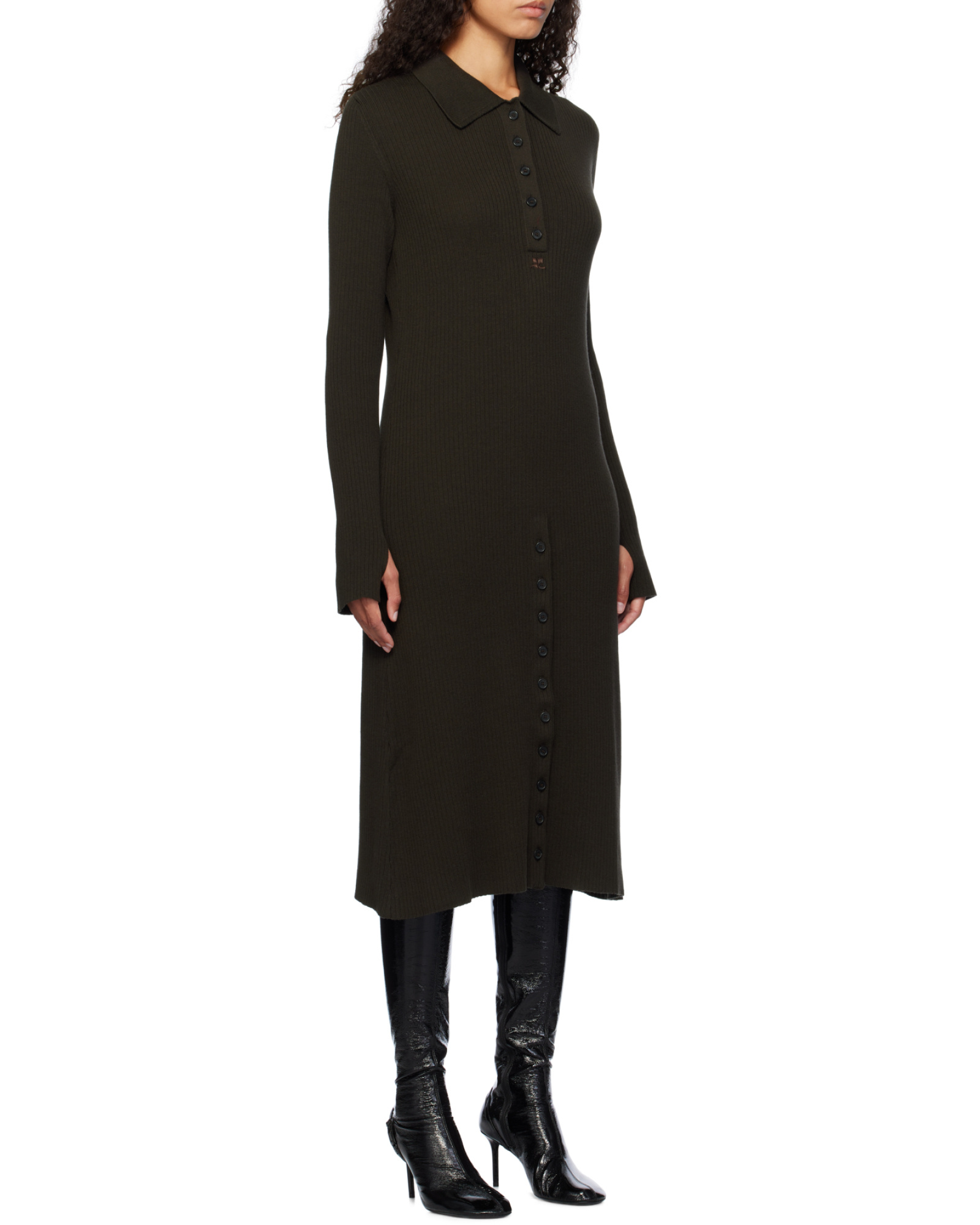 COURREGES Courreges Button Detailed Ribbed-Knit Midi Dress